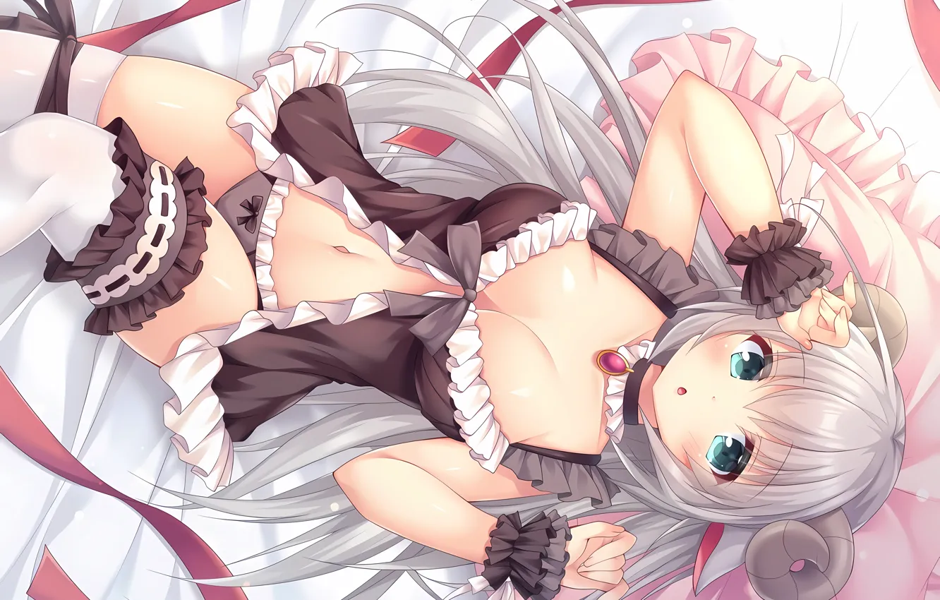 Wallpaper Girl Sexy Lingerie Cleavage Blouse Panties Thighhighs 7242