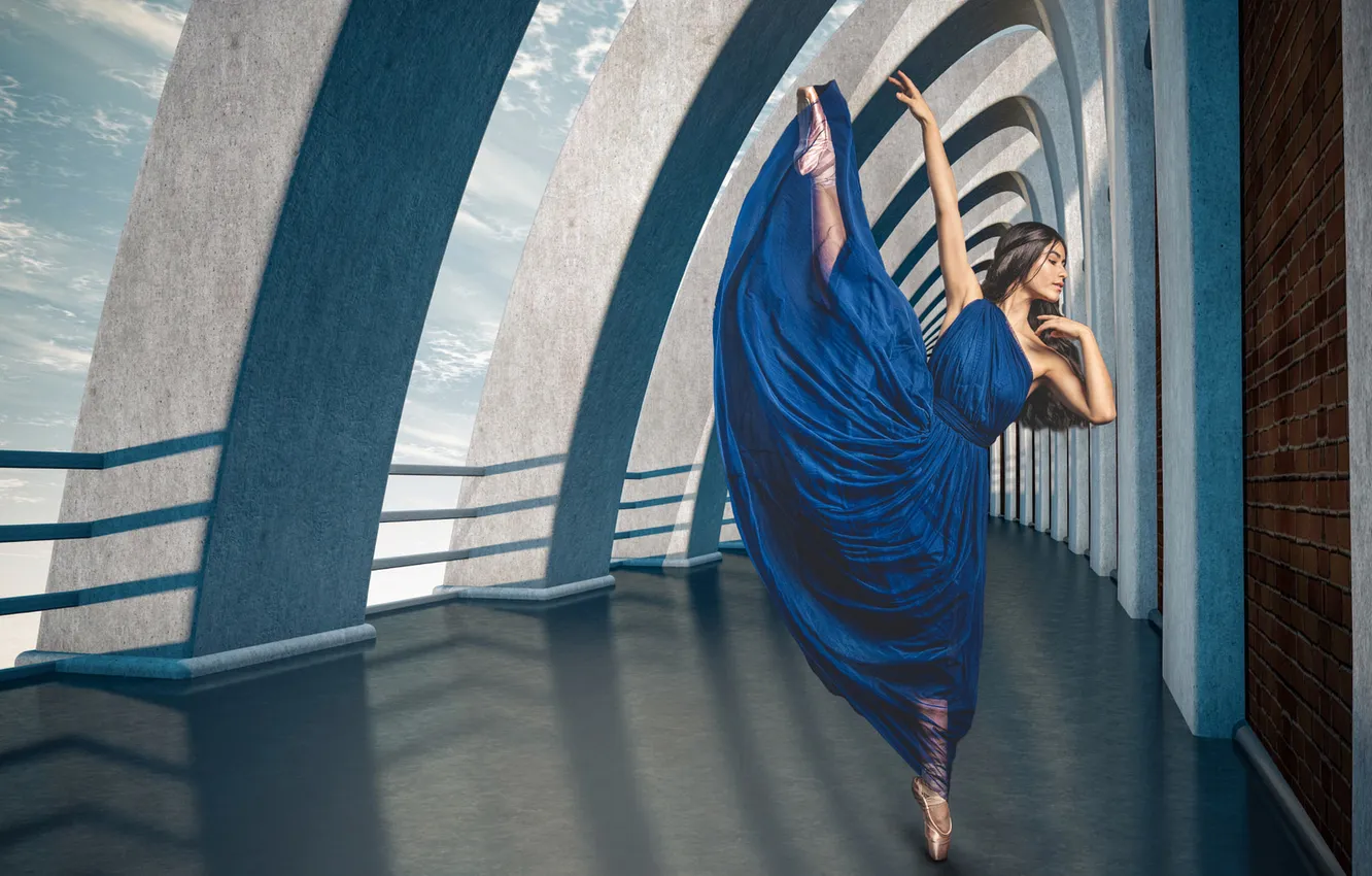 Wallpaper girl, pose, style, dance, corridor, arch, ballerina, dancer ...