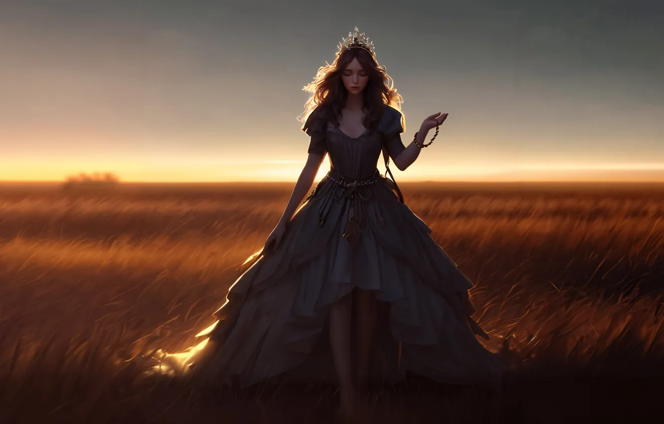 Wallpaper field, girl, Princess for mobile and desktop, section ии арт ...