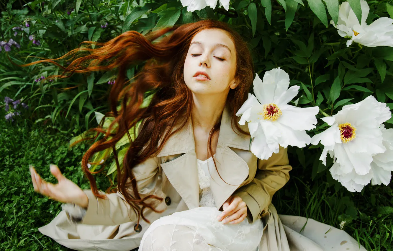 Wallpaper flowers, red, Anna, closed eyes, Marie Dashkova for mobile ...