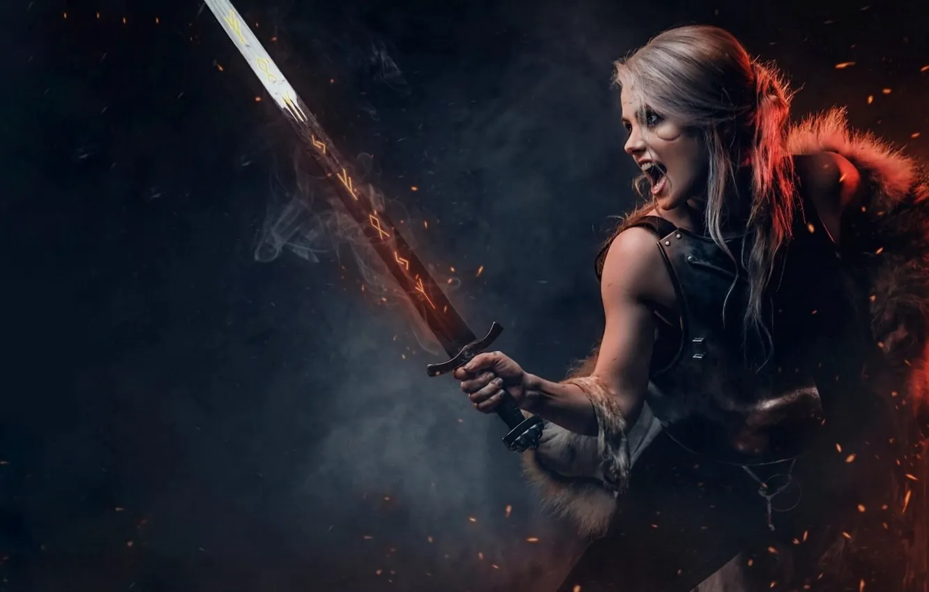 Wallpaper girl, sword, warrior, scar, runes, Rune Sword for mobile and ...