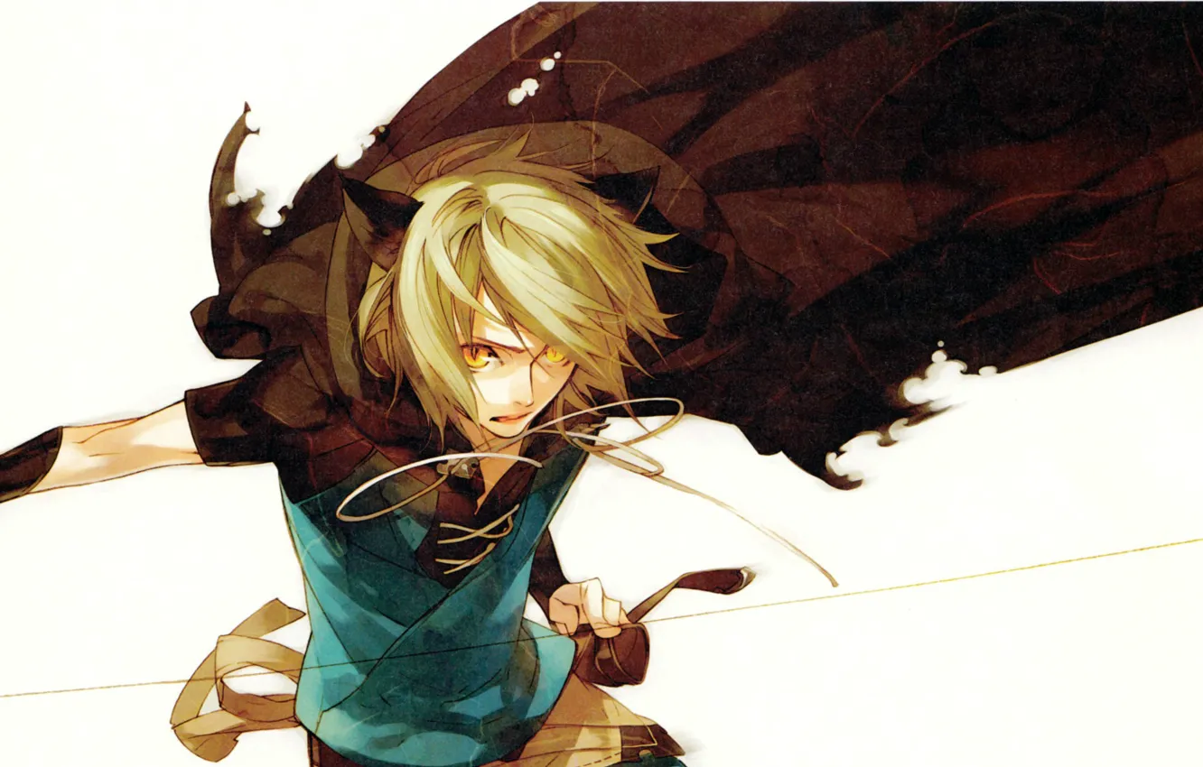 Wallpaper the demon, white background, cloak, ears, yellow eyes, visual ...