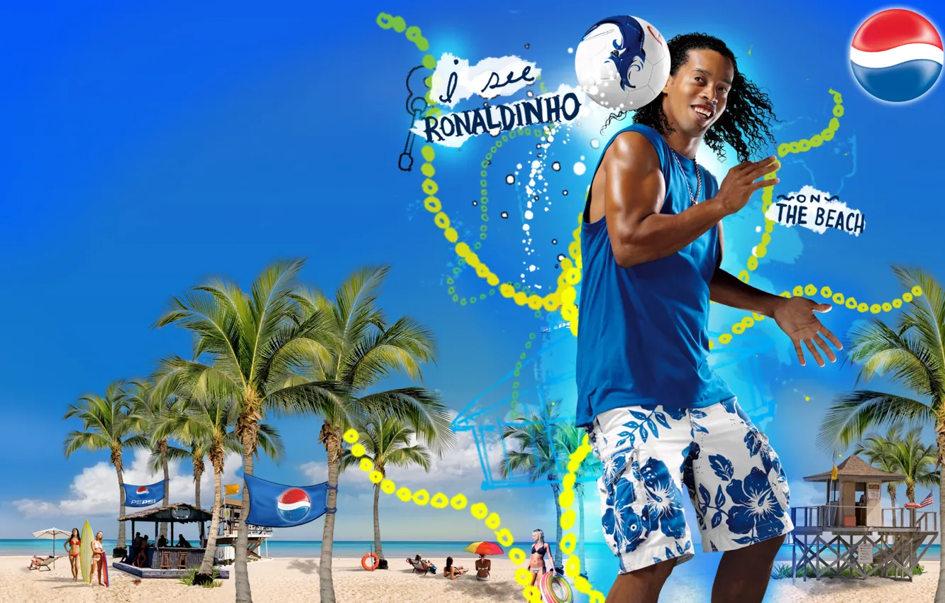 Wallpaper Beach, The ball, Summer, Football, Player, Legend, Ronaldinho ...