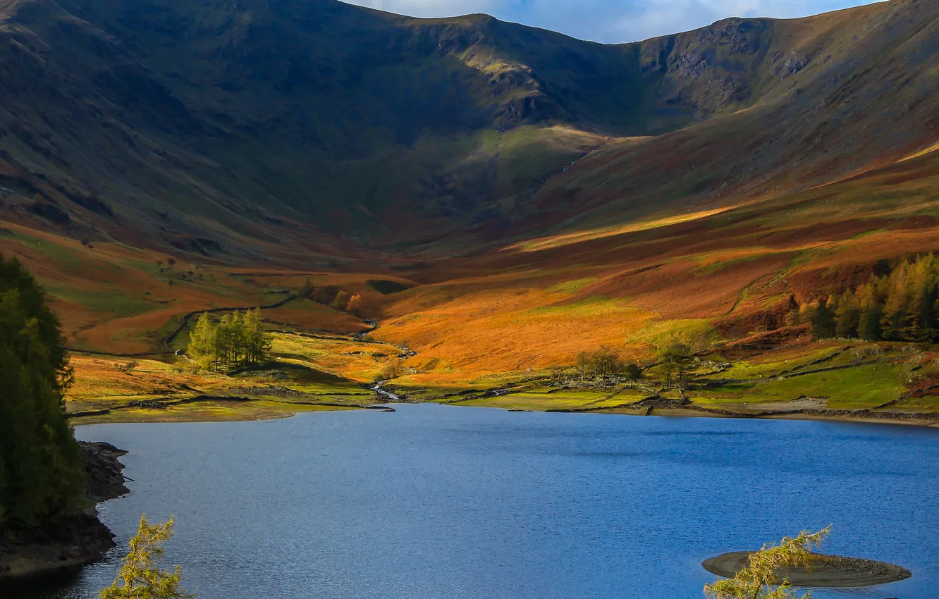 Wallpaper the sky, mountains, lake, stream, slope for mobile and ...