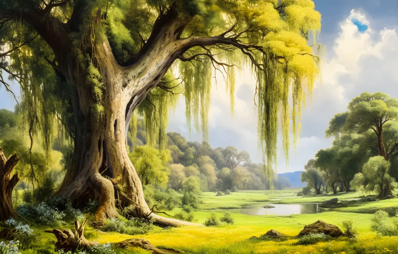 Wallpaper landscape, nature, view, painting, digital painting, digital ...