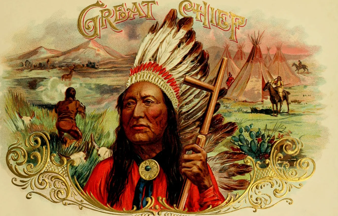 Wallpaper vintage, illustration poster, native american for mobile and ...