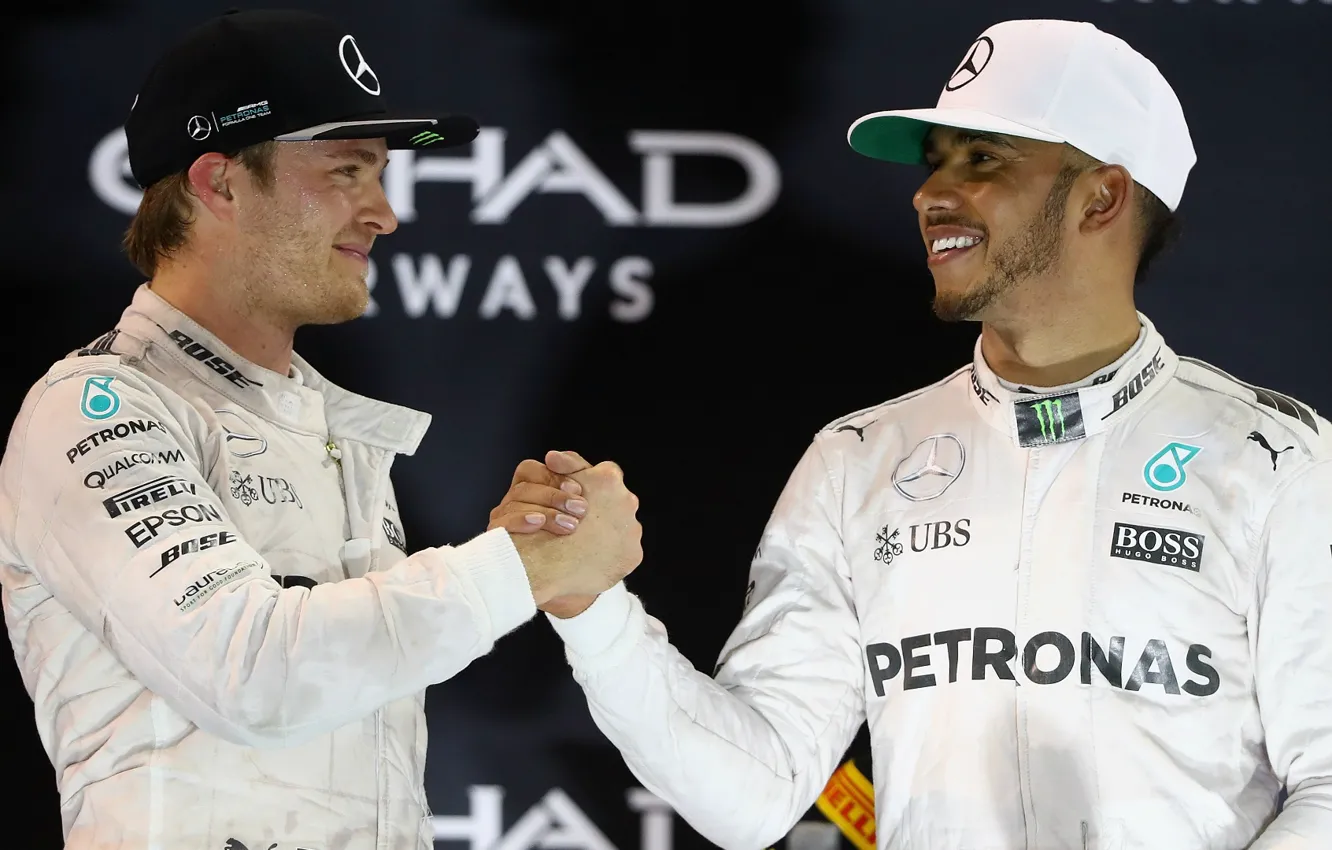 Wallpaper formula 1, Mercedes, partner, Lewis Hamilton, handshake, Nico ...