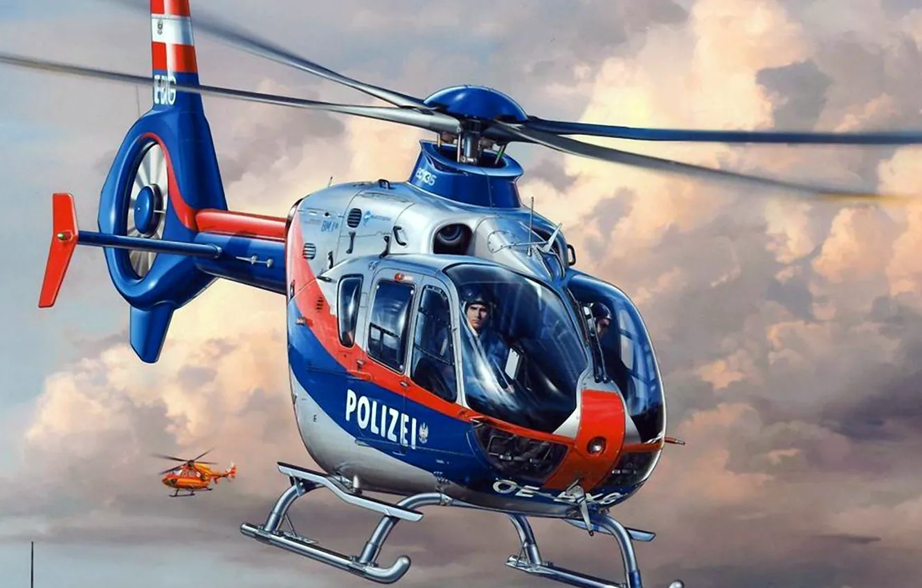Wallpaper figure, police, art, Eurocopter, EC 135, multipurpose light ...