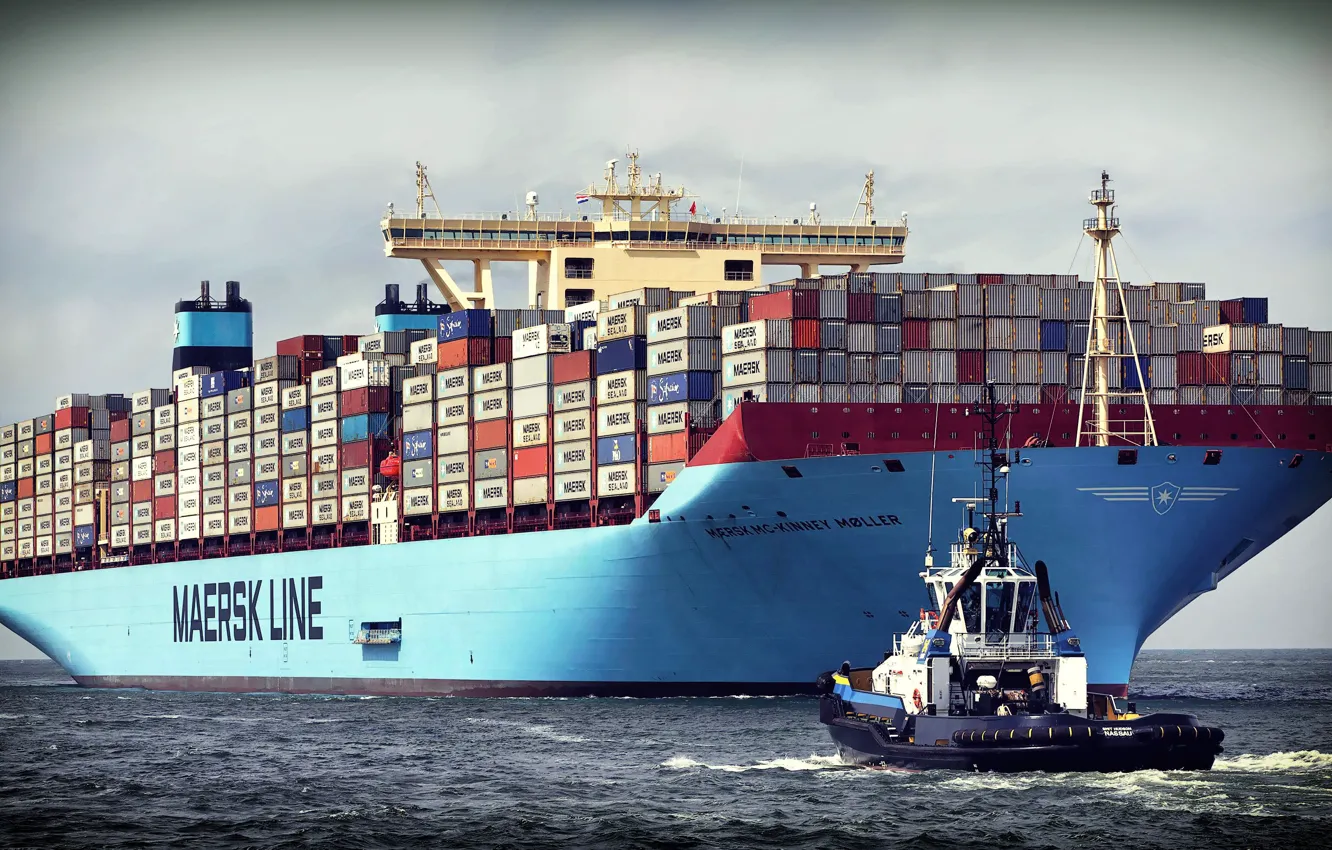 Wallpaper Sea, The ship, Cargo, A container ship, Tugs, Container ...