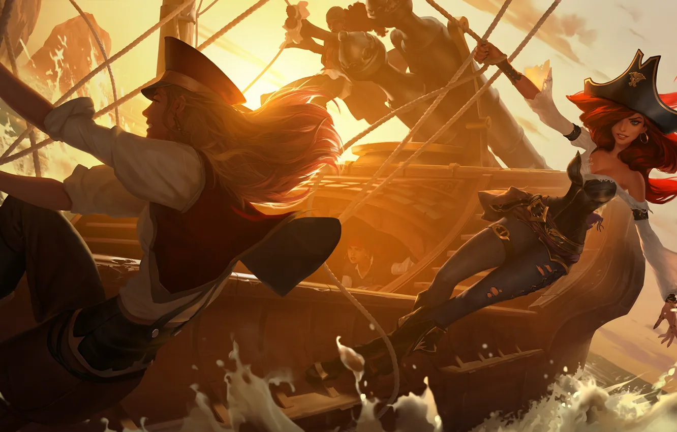 Wallpaper sunset, girls, ship, Miss Fortune, pirates, Legends of ...