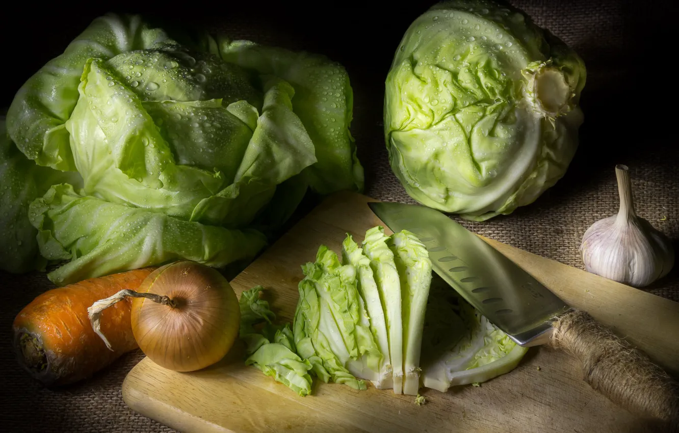 Wallpaper bow, knife, still life, carrots, cabbage for mobile and ...
