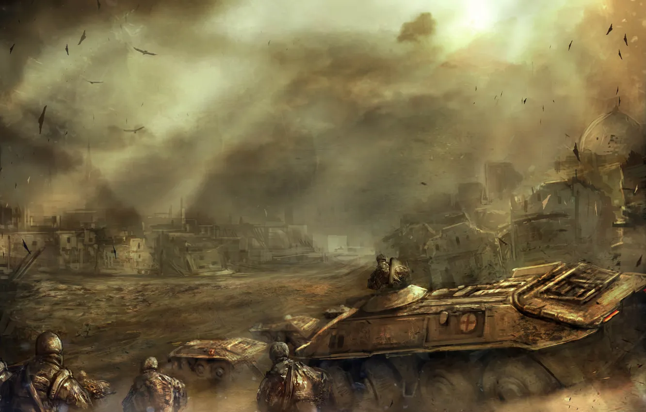 Wallpaper the city, war, soldiers, tank, BTR for mobile and desktop, section оружие, resolution ...