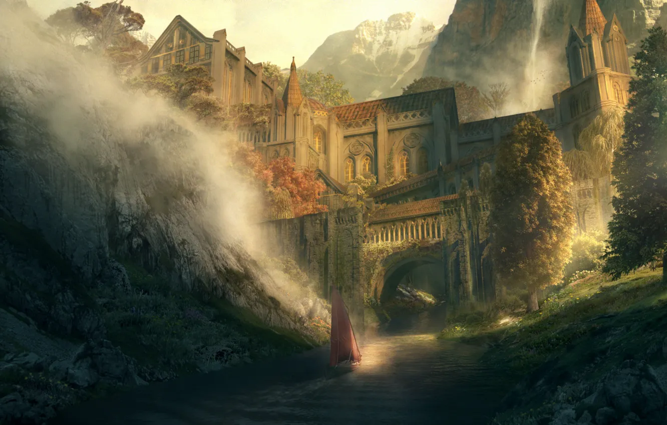 Wallpaper trees, mountains, architecture, Sunset Monastery, Gothic ...