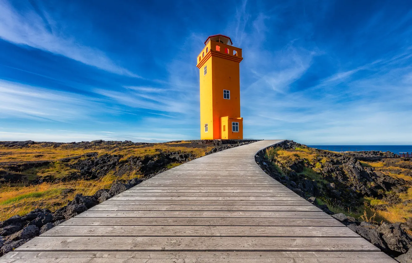 Wallpaper the sky, lighthouse, track, Iceland, flooring images for ...