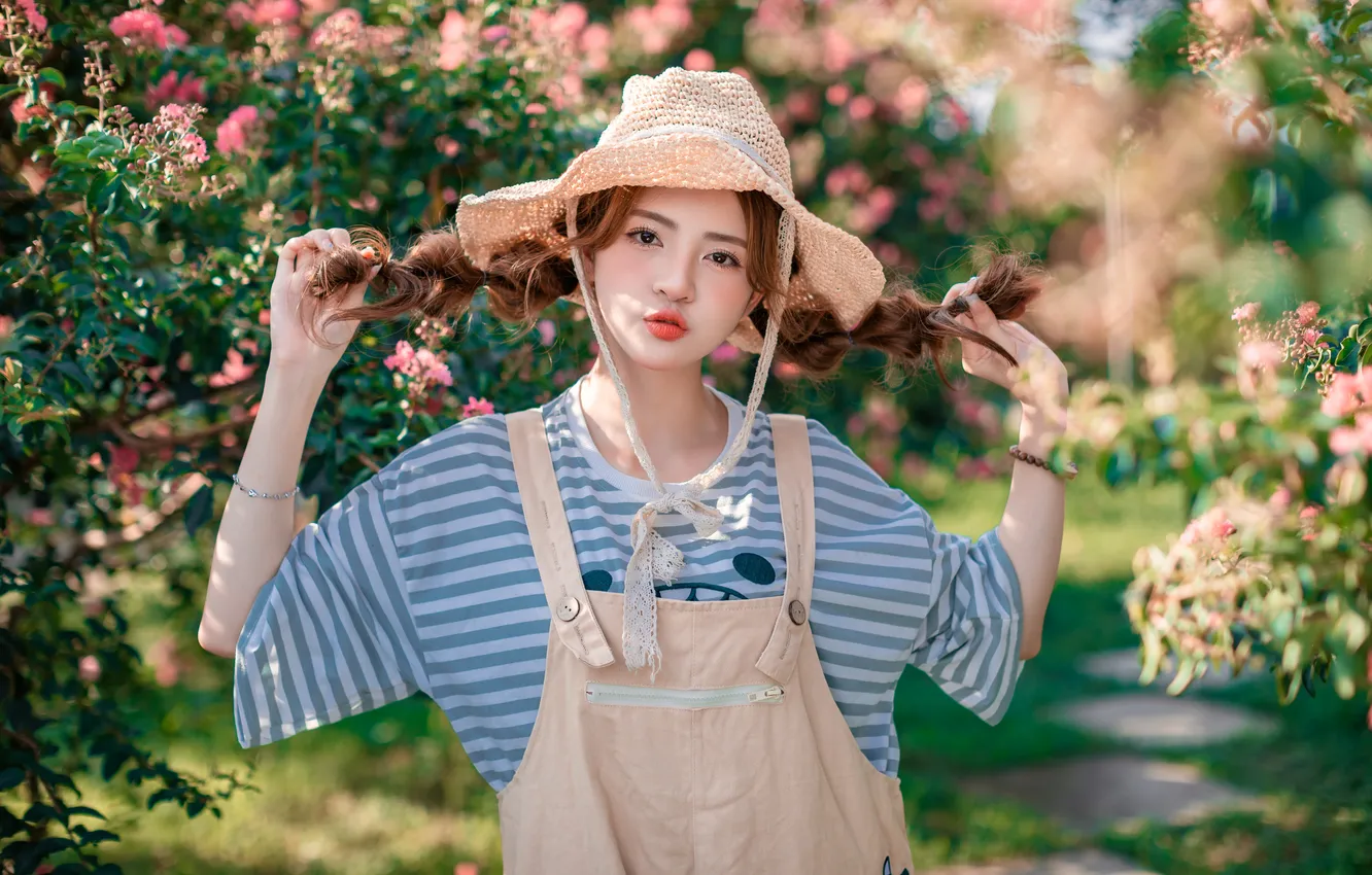 Wallpaper summer, look, girl, flowers, nature, pose, makeup, Asian for ...