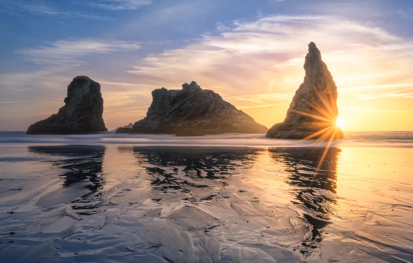 Wallpaper sea, the sun, rocks for mobile and desktop, section пейзажи ...
