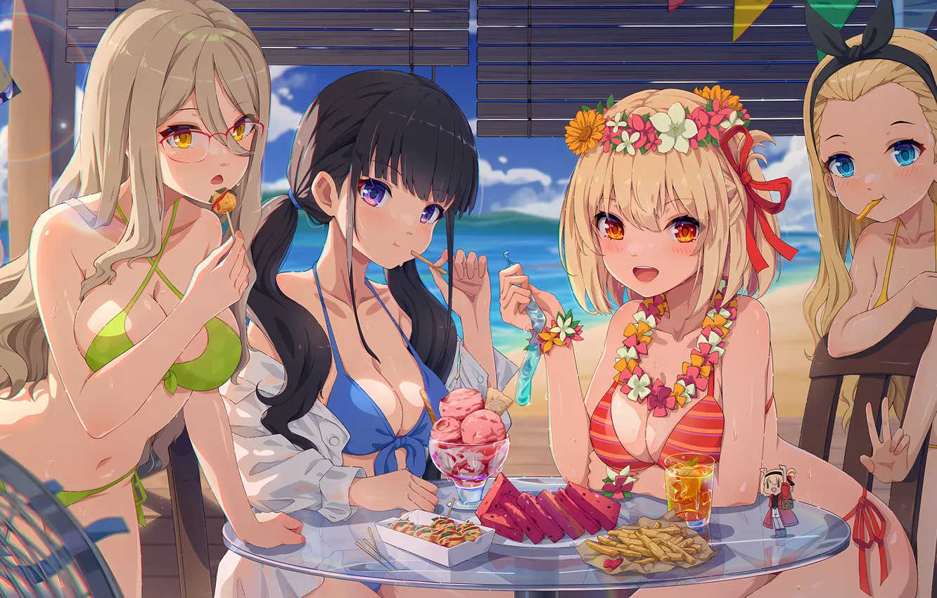 Wallpaper sexy, cleavage, beach, long hair, sea, girls, boobs, bird for mobile and desktop ...