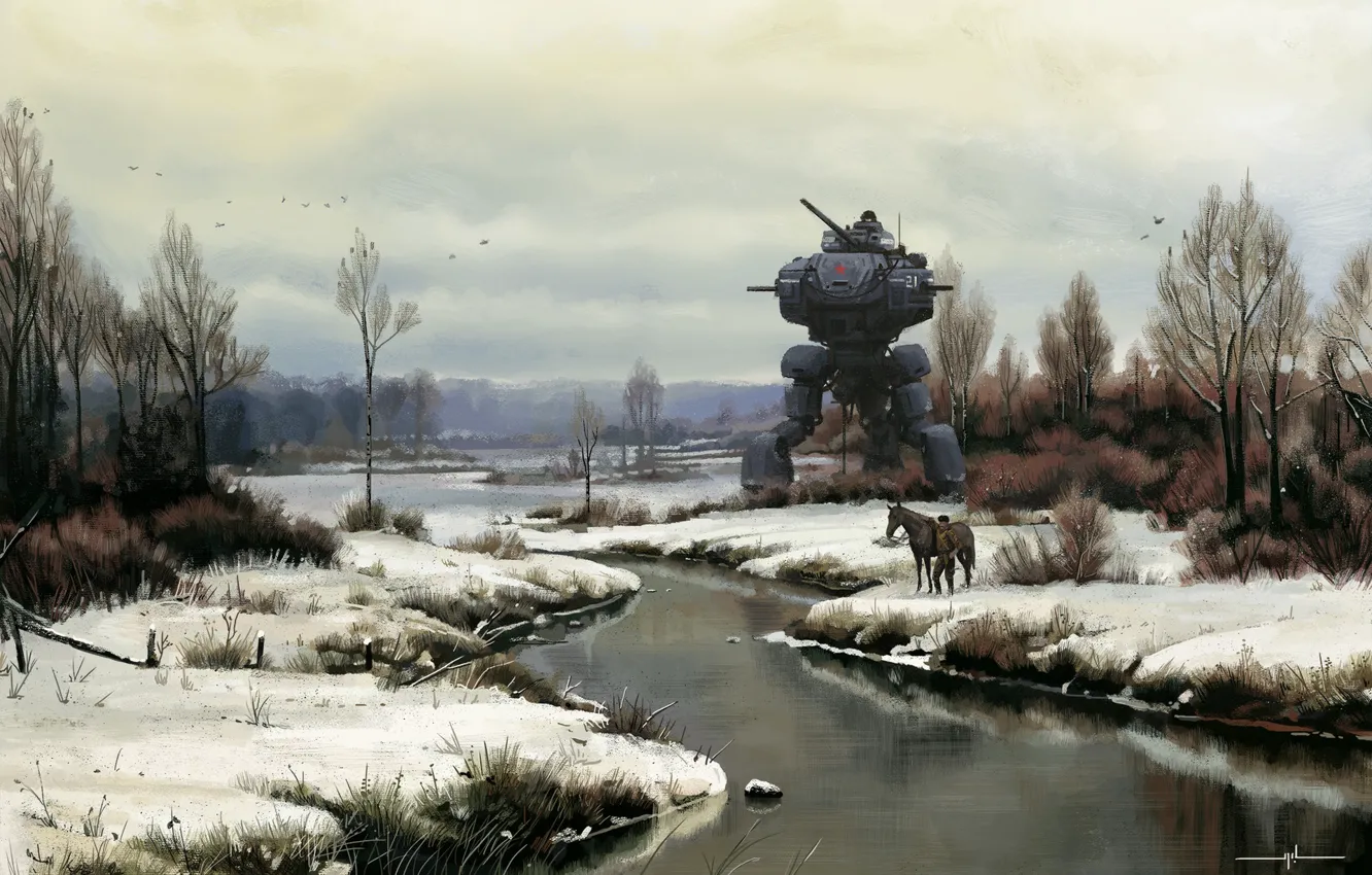 Wallpaper river, weapons, transport, Soviet Walking Tank for mobile and ...