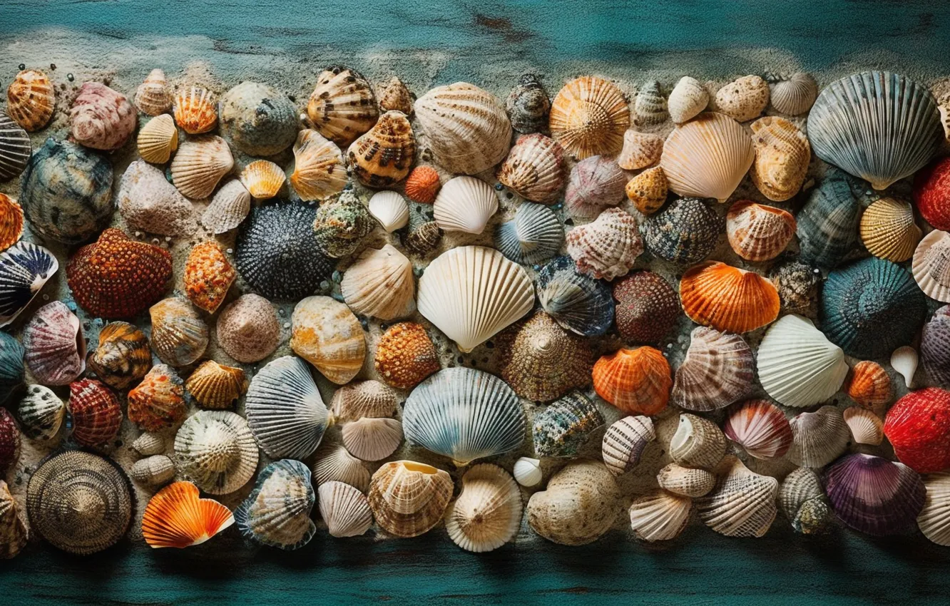 Wallpaper sink, shell, a lot, collection, shellfish, digital art, AI ...
