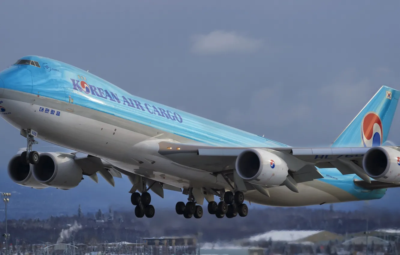 Wallpaper flight, the plane, Alaska, 747, Boeing, cargo, korean air ...