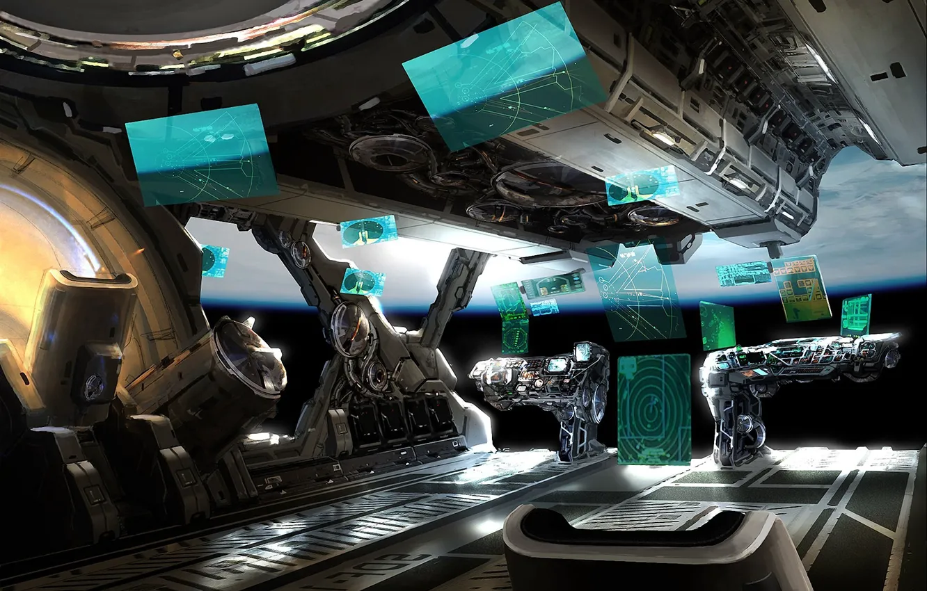 Wallpaper space, interface, ship, planet, management, art, Mark Yang ...