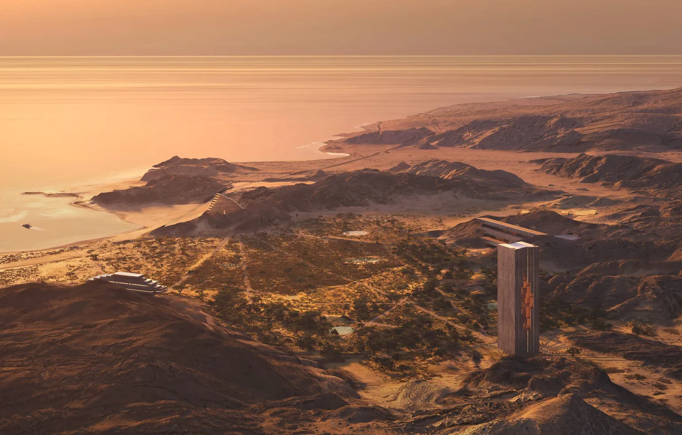 Wallpaper sea, sunset, mountains, Saudi Arabia, neom, zardun, your for ...