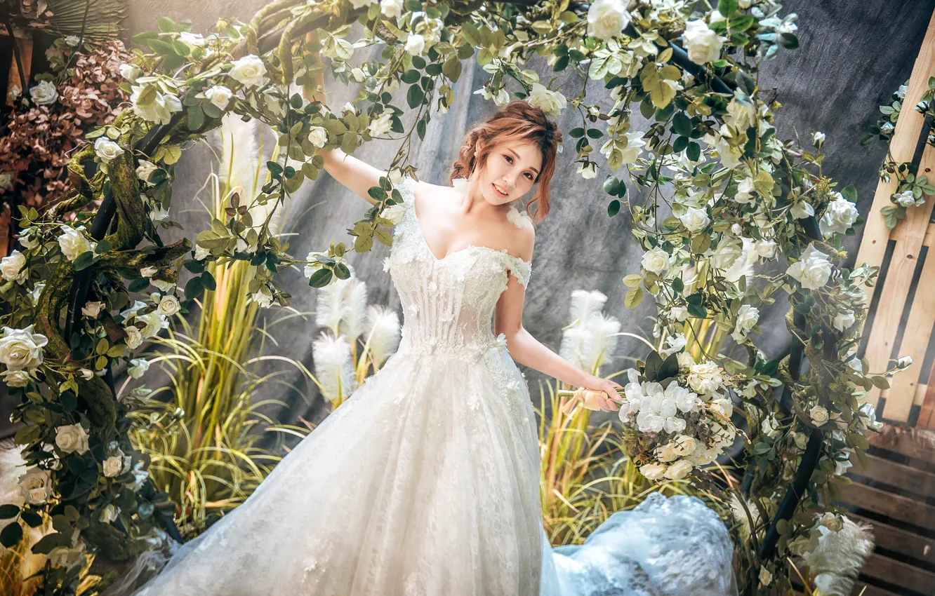 Wallpaper Look Flowers Pose Model Portrait Makeup Garden Dress
