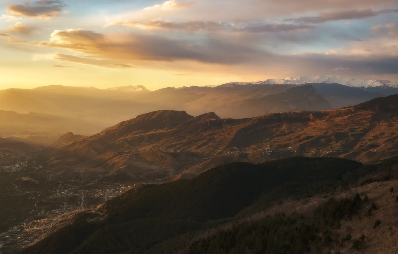 Wallpaper road, mountains, home, the evening, slope, tiers, ridge ...