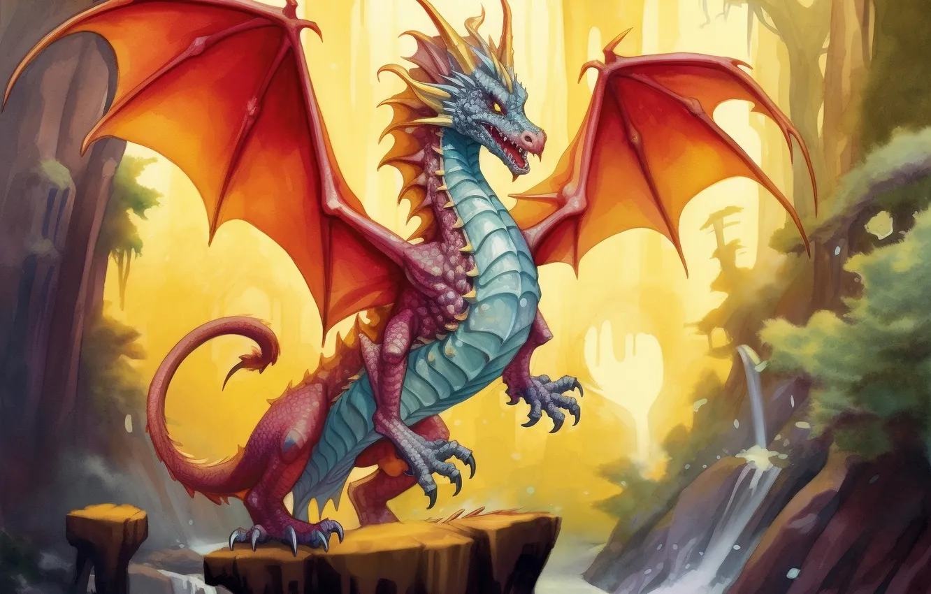 Wallpaper look, face, pose, dragon, wings, fantasy, imitation painting ...