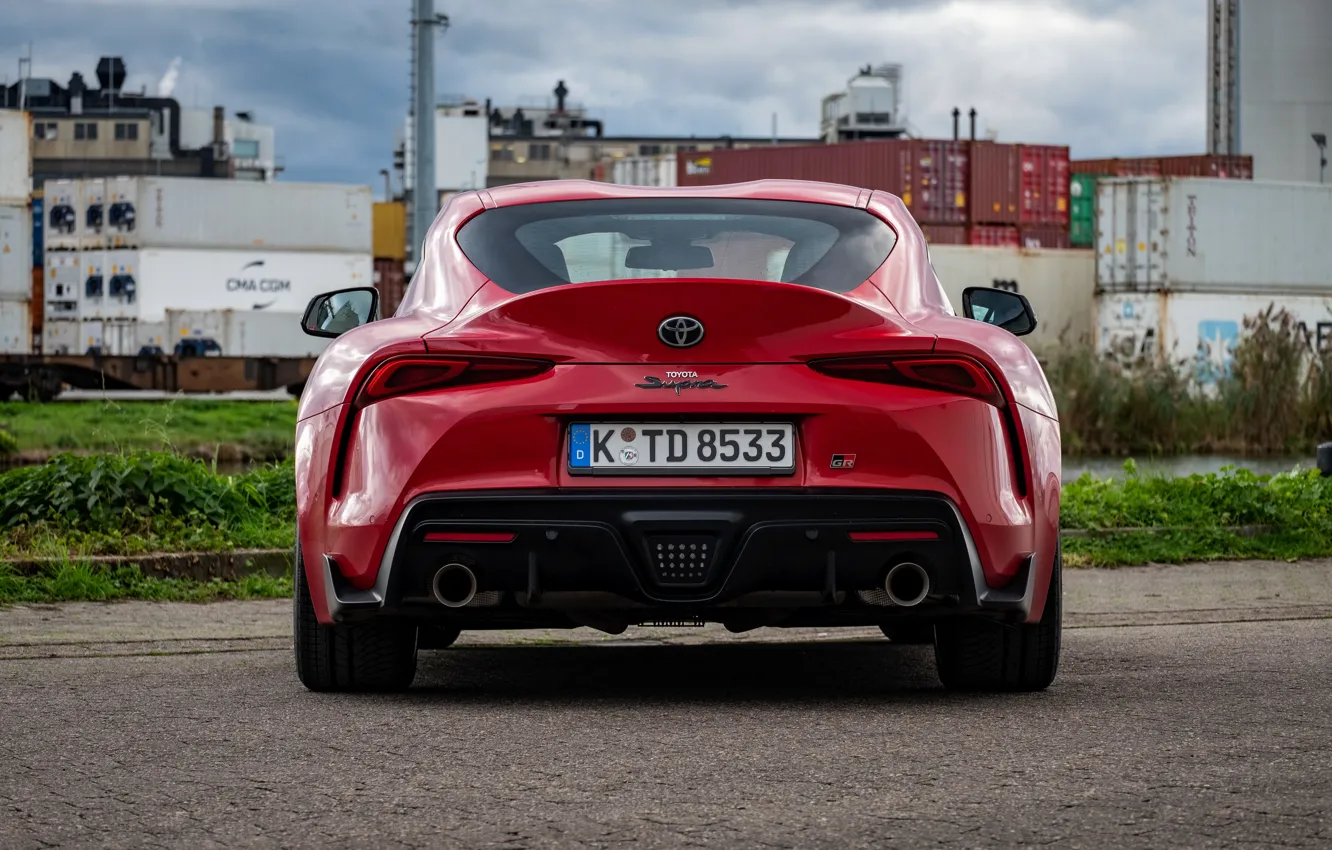 Wallpaper red, coupe, Toyota, rear view, Supra, the fifth generation ...