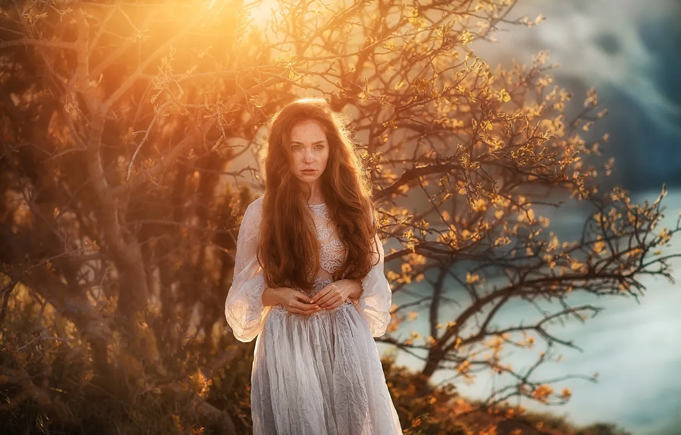 Wallpaper The Sun Trees Nature Model Portrait Makeup Dress