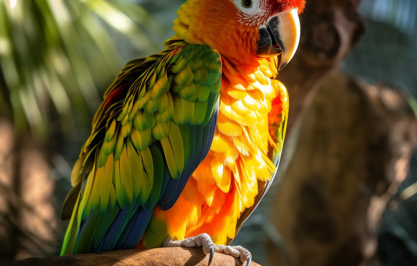 Wallpaper light, nature, tree, branch, parrot, Ara, AI art, neural ...
