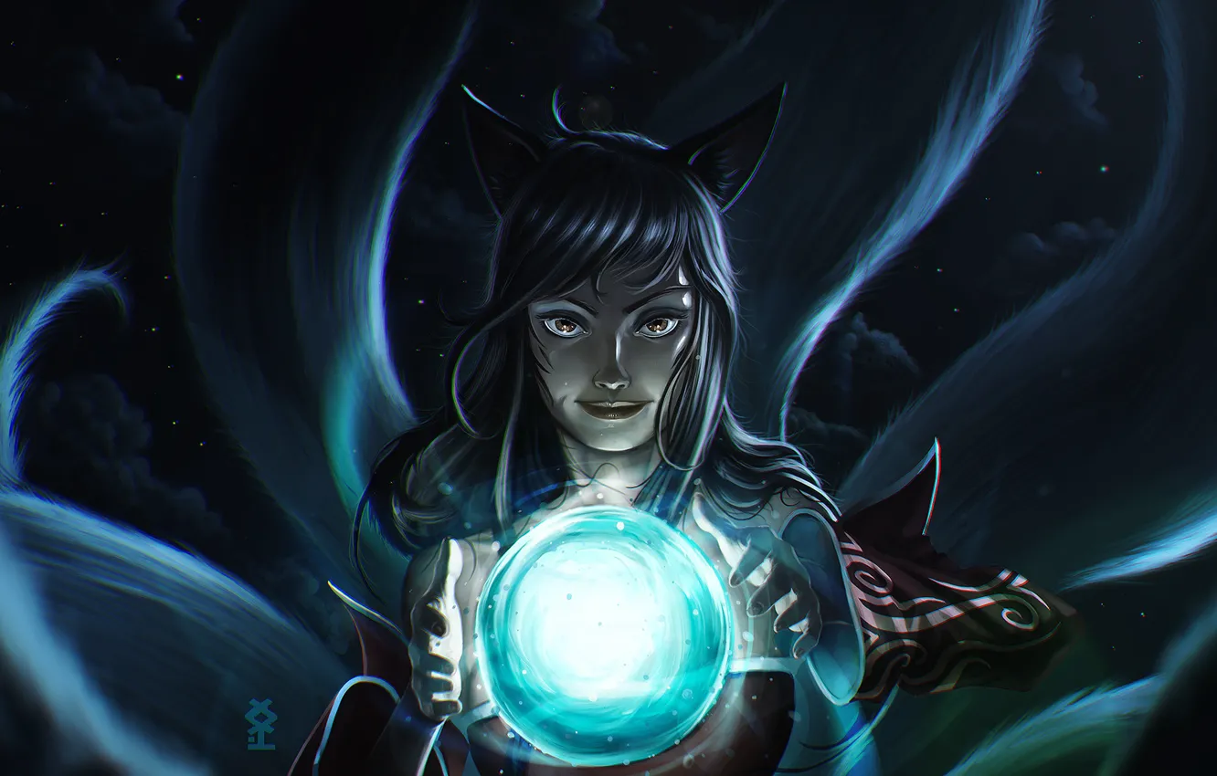 Wallpaper girl, Fox, lol, League of Legends, Ahri, Nine-Tailed Fox, orb ...