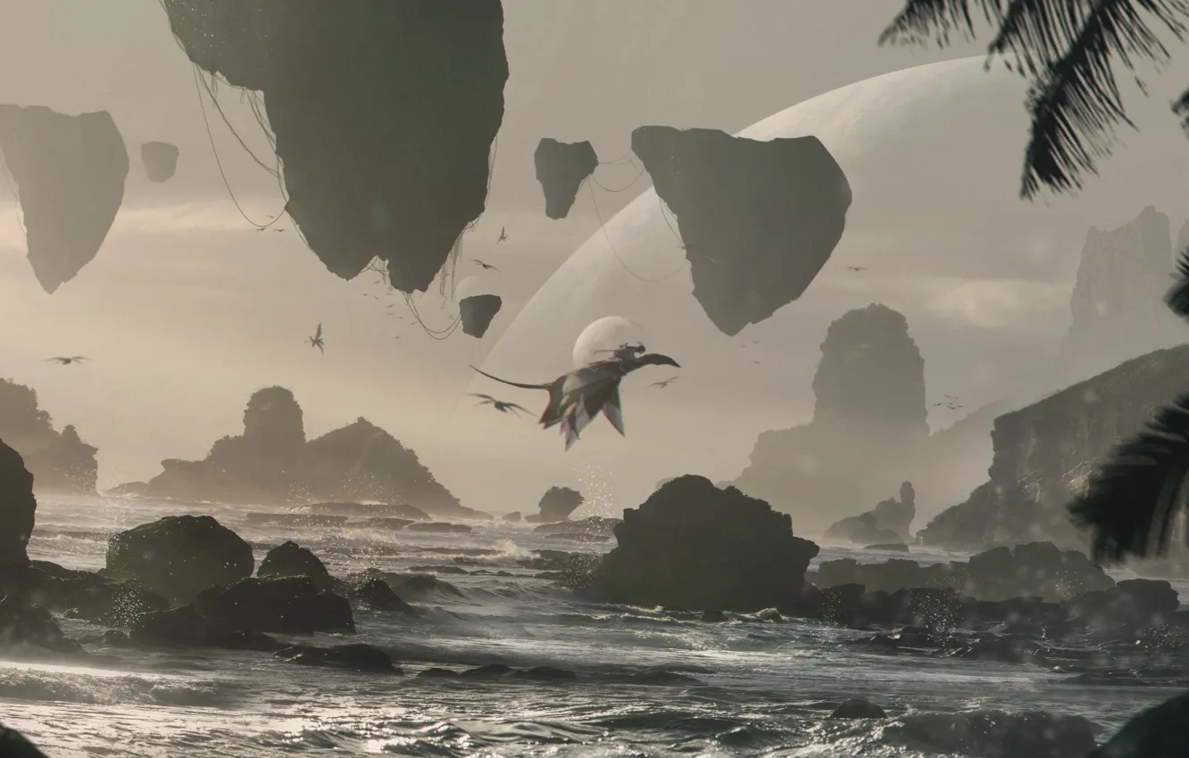 Wallpaper sea, rocks, planet, flight, . Avatar Fan art, Pandora Beach ...