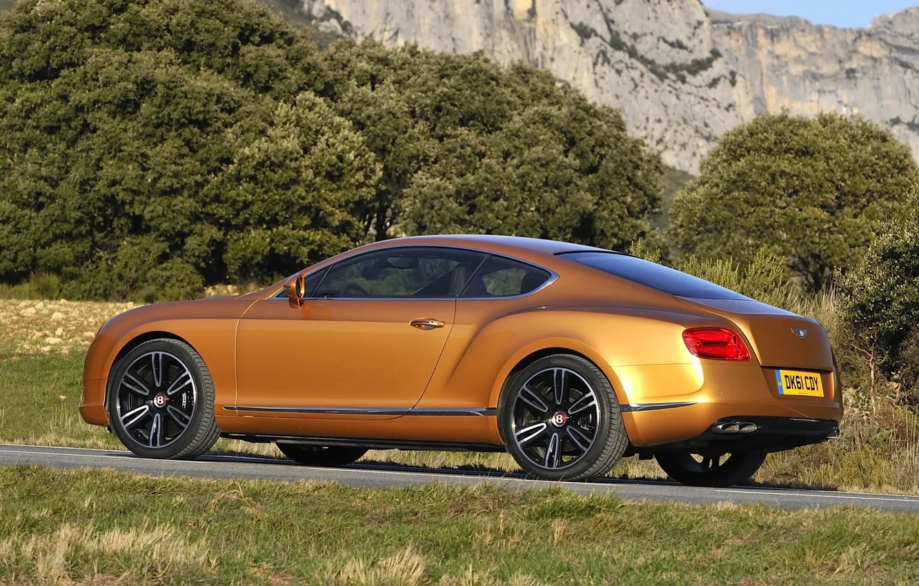 Wallpaper road, trees, mountains, supercar, continental, bentley, rear ...
