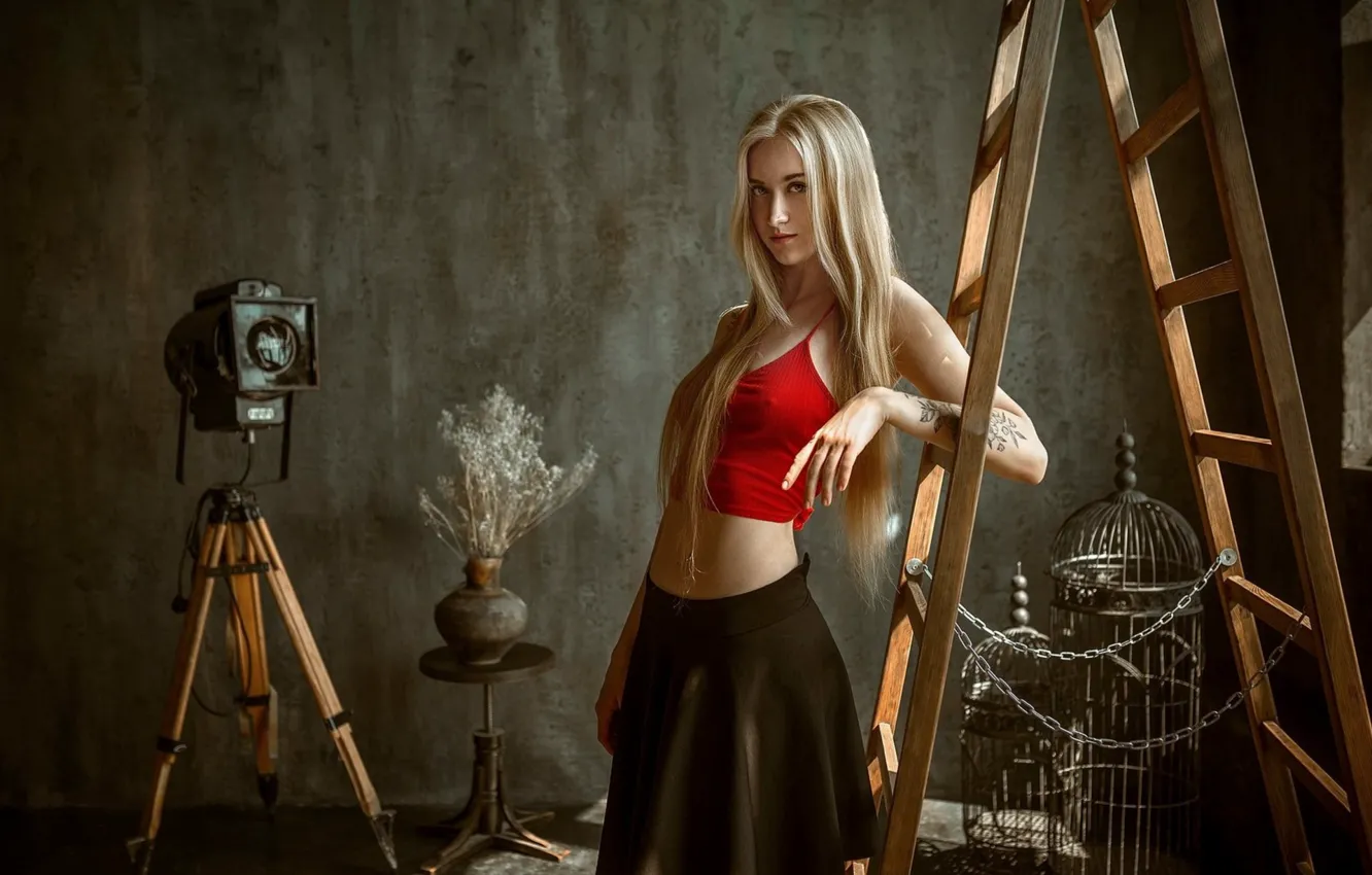 Wallpaper look, girl, light, figure, ladder, beautiful, Albert Forest ...