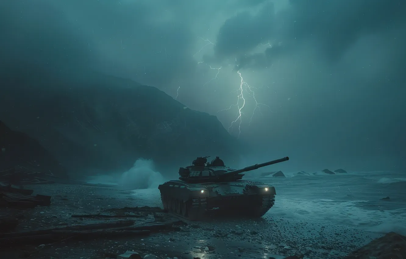 Wallpaper sea, wave, clouds, coast, lightning, the evening, tank ...