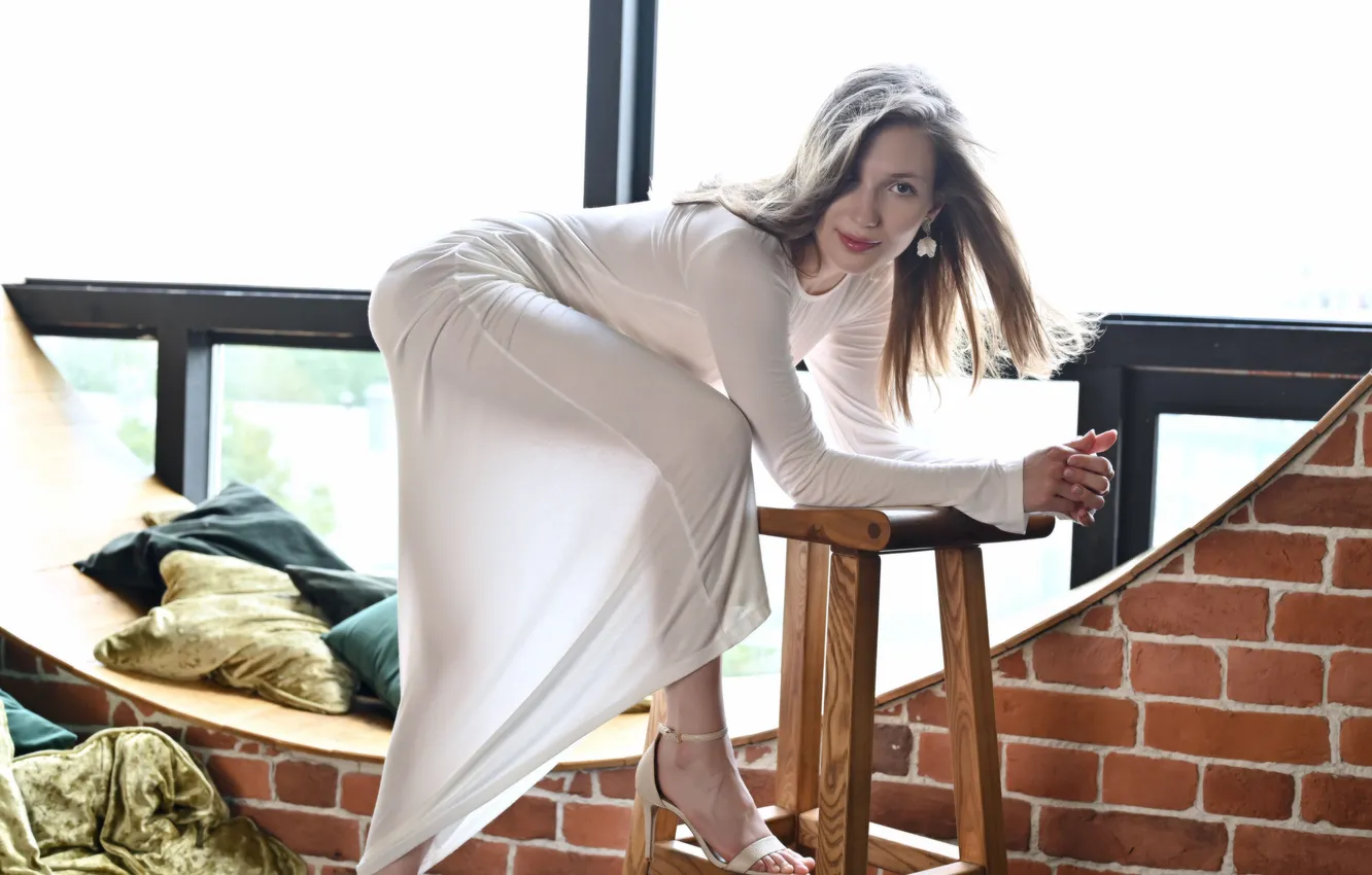 Wallpaper long hair, model, brunette, gorgeous, posing, high heels, beautiful face, bent over ...