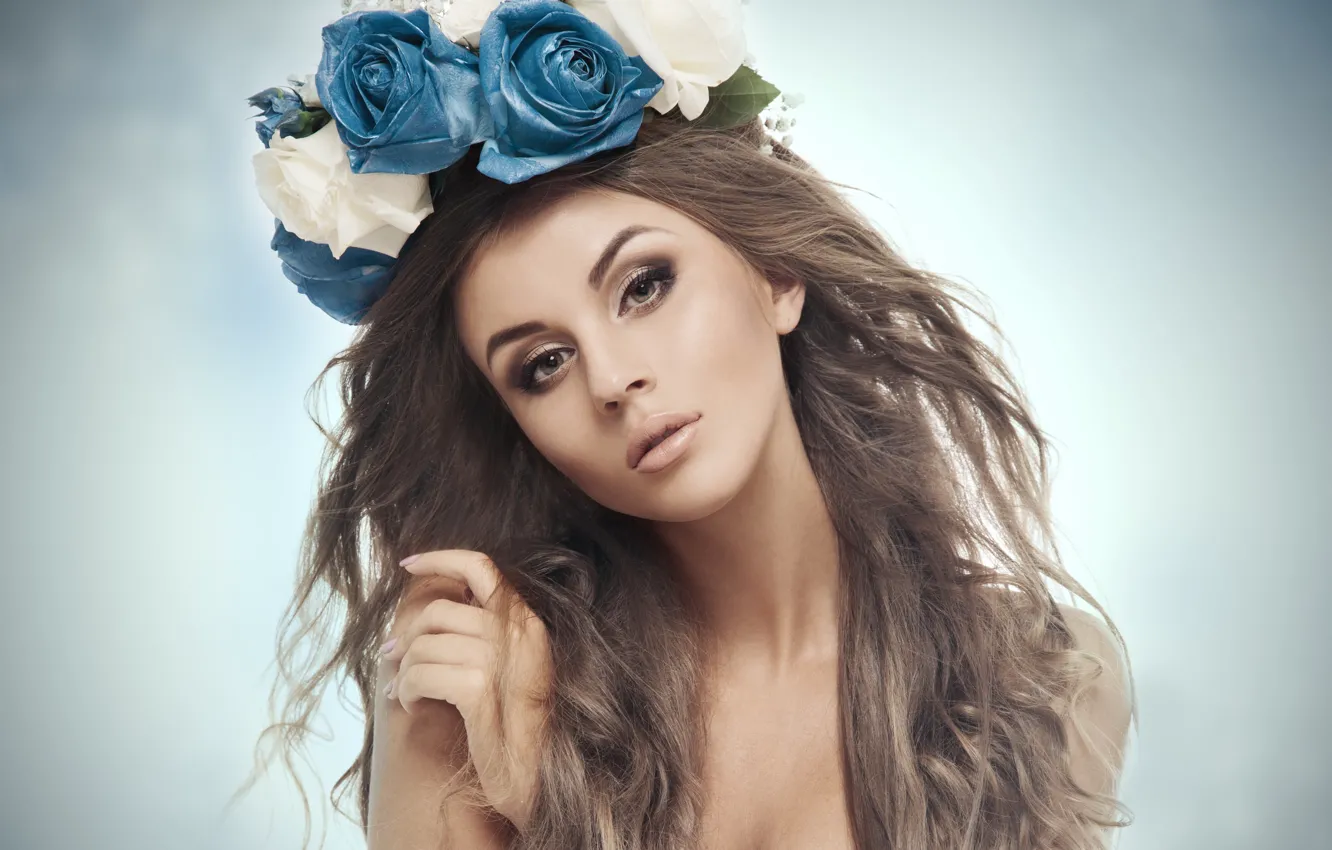 Wallpaper Eyes Look Girl Flowers Background Model Hair Hand