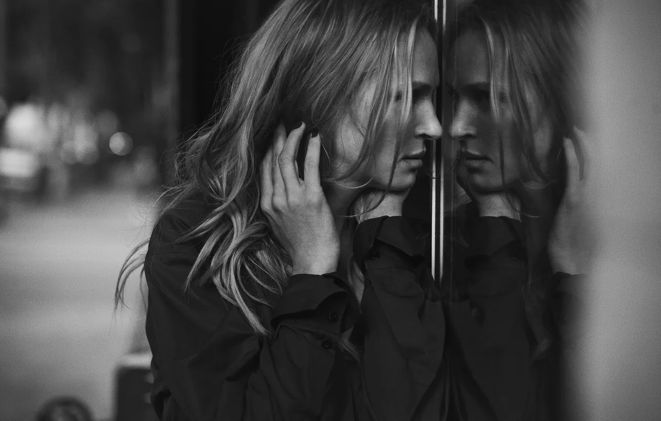 Wallpaper pose, reflection, actress, black and white, Uma Thurman, Uma ...