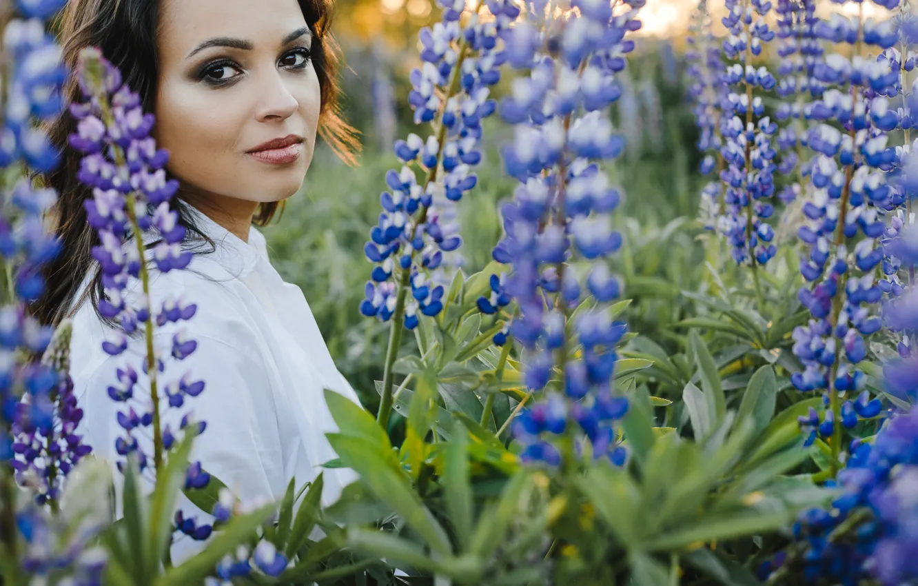 Wallpaper Summer Look Leaves Girl Flowers Nature Face Portrait
