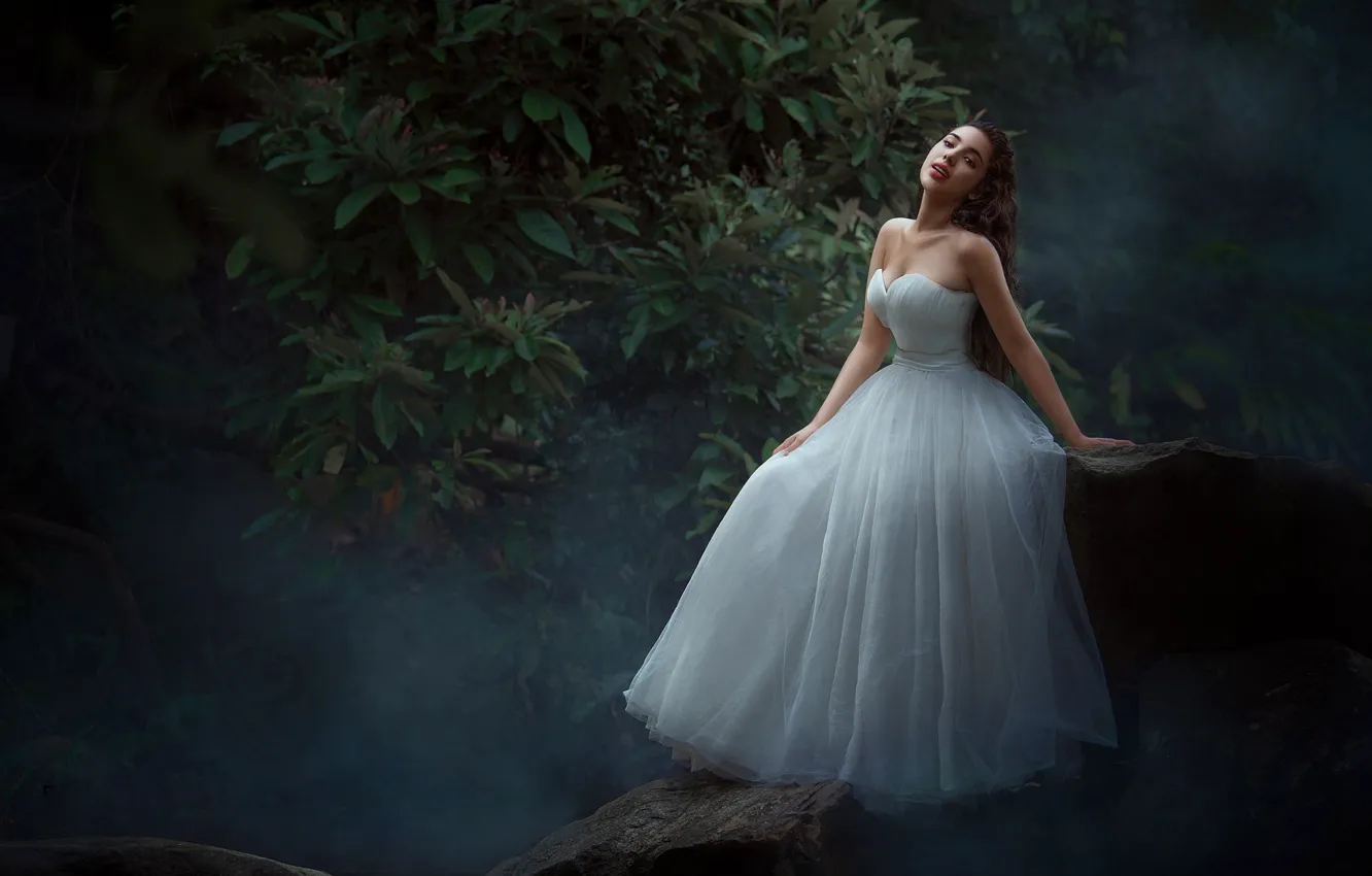Wallpaper Look Girl Nature Pose Stones Model Dress Beautiful For