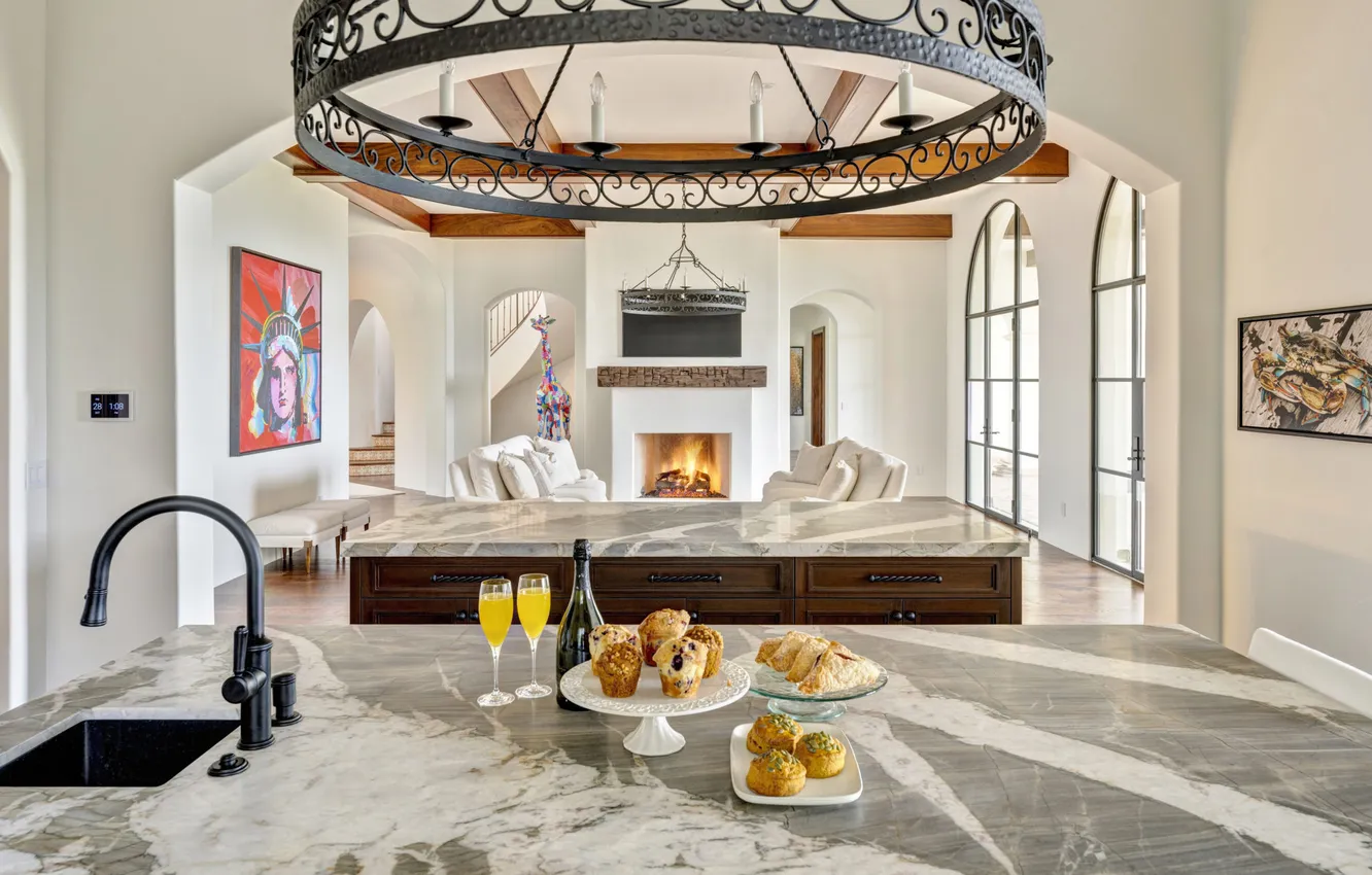 Wallpaper design, style, interior, fireplace, living room, A Welcoming ...