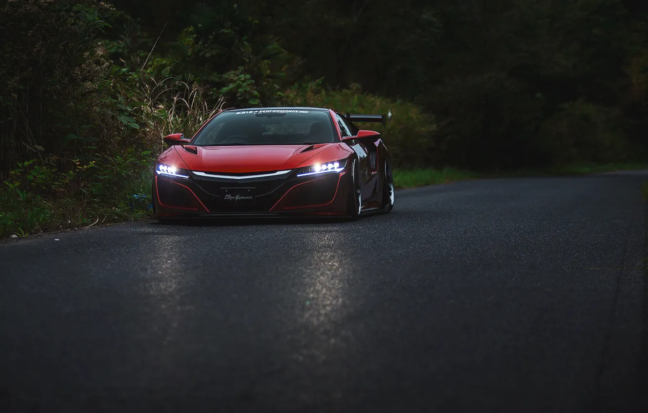 Wallpaper lights, supercar, Honda NSX, Liberty Walk, night road for mobile and desktop, section ...