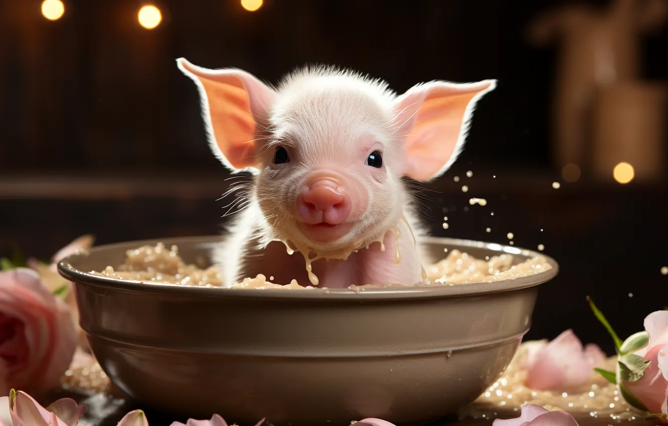 Wallpaper light, flowers, lights, the dark background, bathing, pig ...