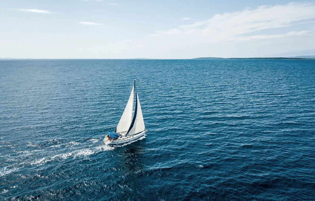 Wallpaper sea, the way, movement, the wind, coast, ship, sailboat ...