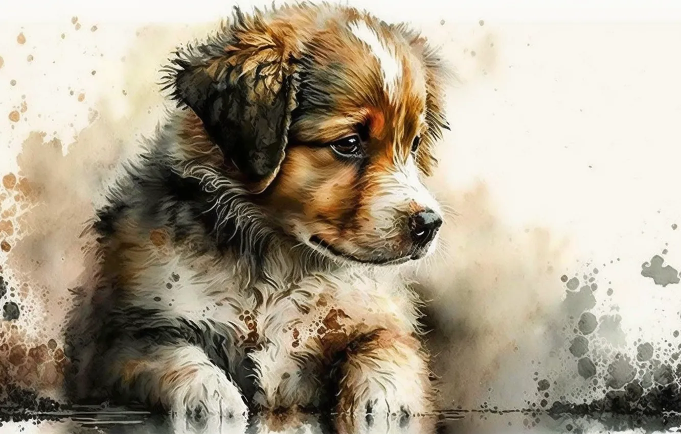 Wallpaper look, portrait, dog, puppy, painting, face, imitation ...