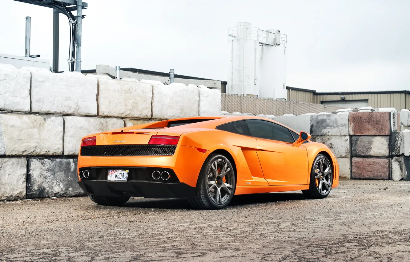 Wallpaper orange, building, Lamborghini, Gallardo, rear view, orange ...