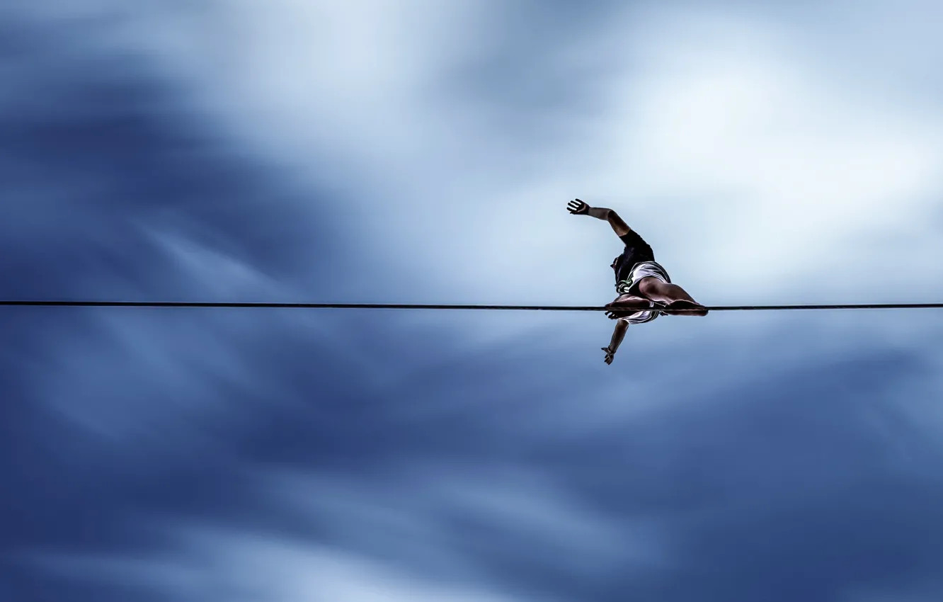 Wallpaper the sky, rope, risk, balance, tightrope Walker for mobile and ...