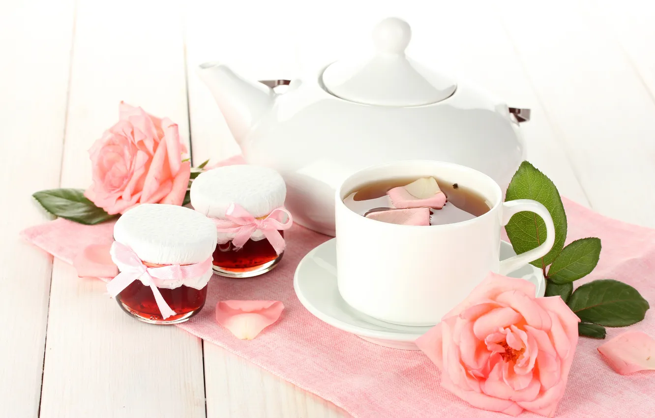 Wallpaper tea, roses, kettle, the tea party, jam for mobile and desktop ...